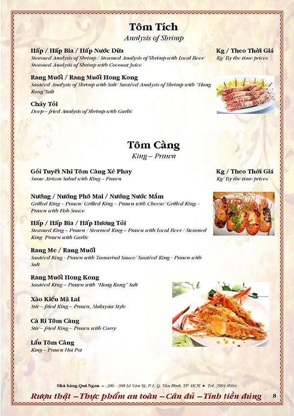 Thực đơn A La Carte - Món ngon Alacarte - Nhà hàng Quá Ngon
