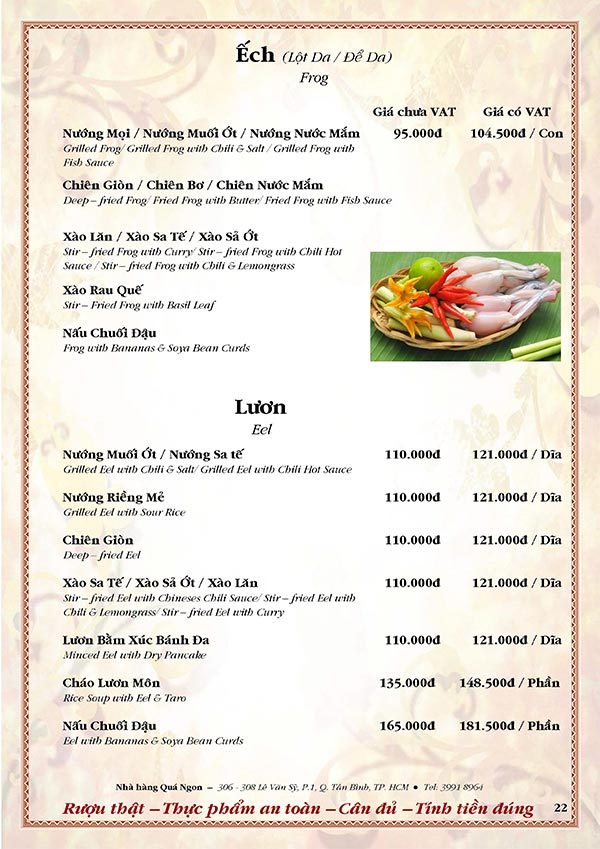 Thực đơn A La Carte - Món ngon Alacarte - Nhà hàng Quá Ngon