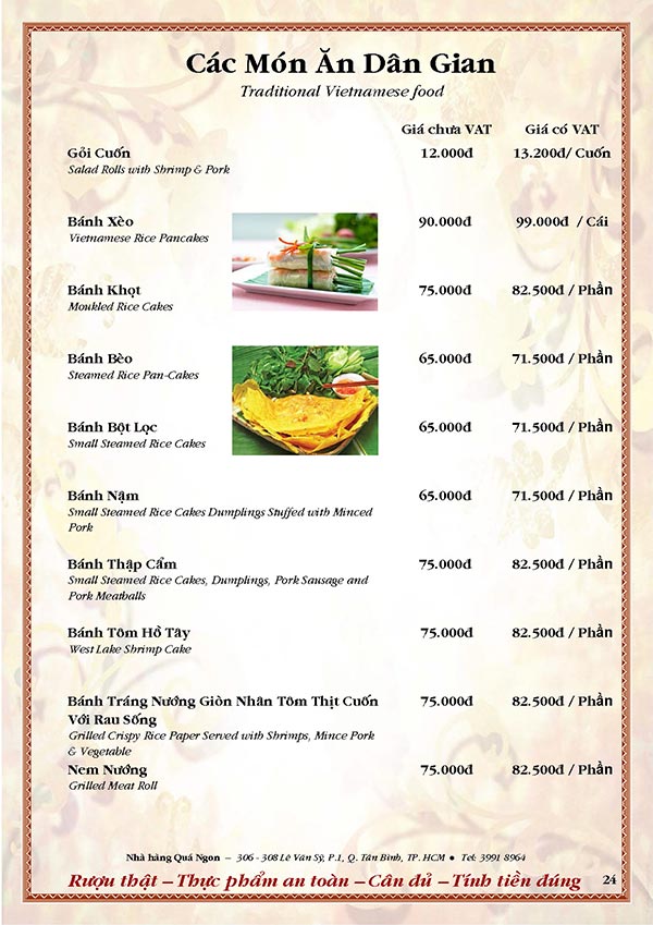 Thực đơn A La Carte - Món ngon Alacarte - Nhà hàng Quá Ngon