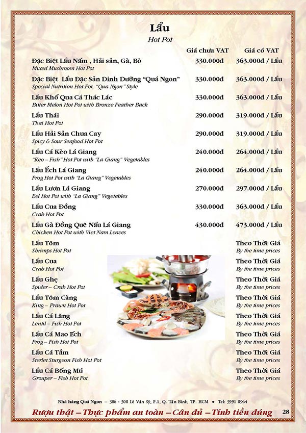 Thực đơn A La Carte - Món ngon Alacarte - Nhà hàng Quá Ngon