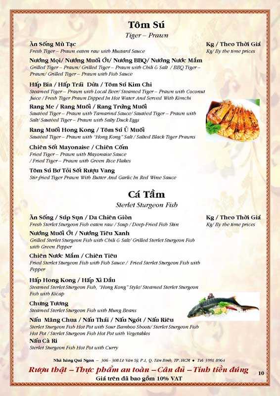 Thực đơn A La Carte - Món ngon Alacarte - Nhà hàng Quá Ngon